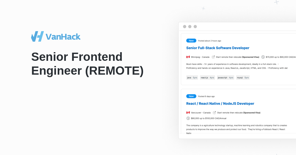 Senior Frontend Engineer (REMOTE) - VanHack